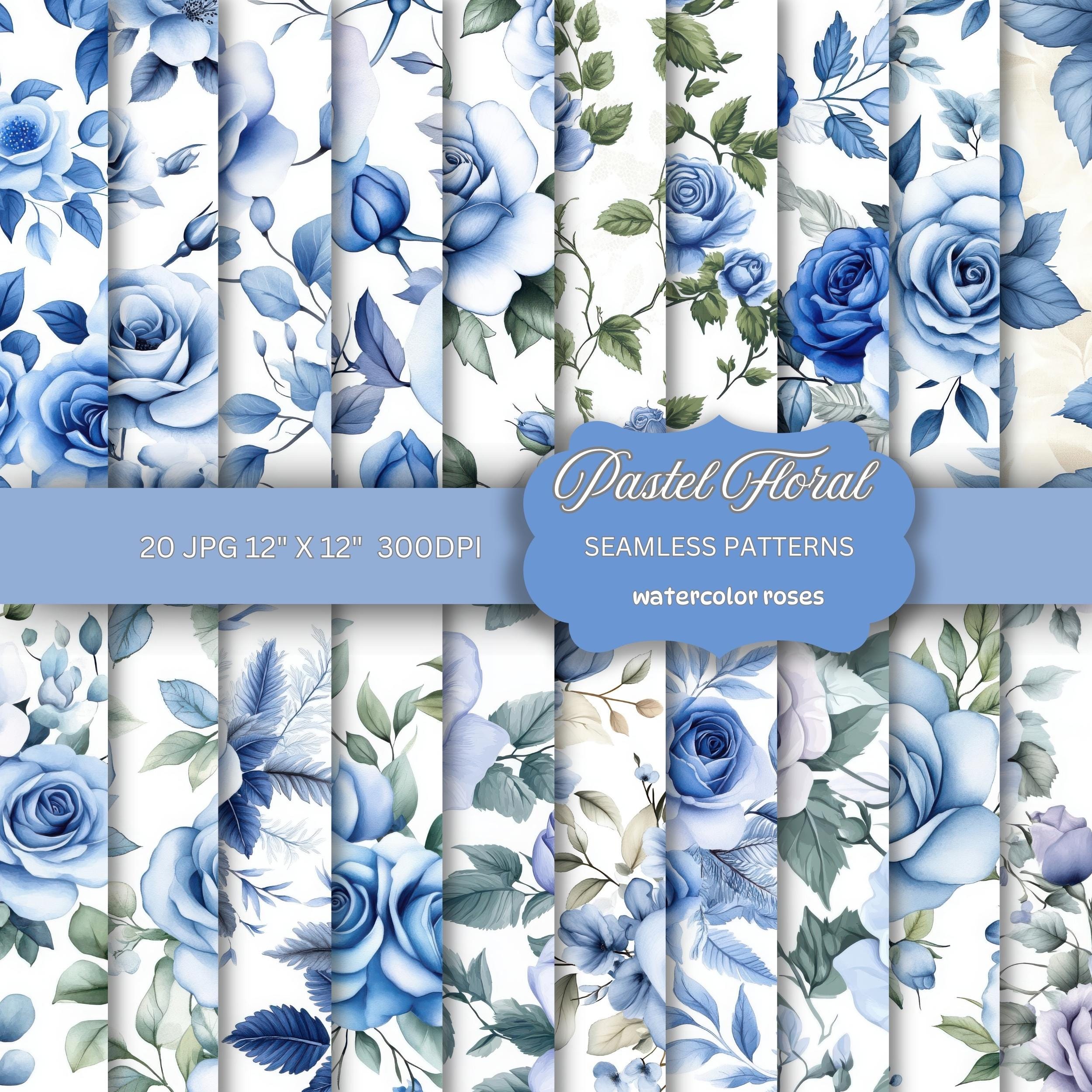 Blue Watercolor Floral Paper Seamless Blue Rose Patterns Watercolor ...