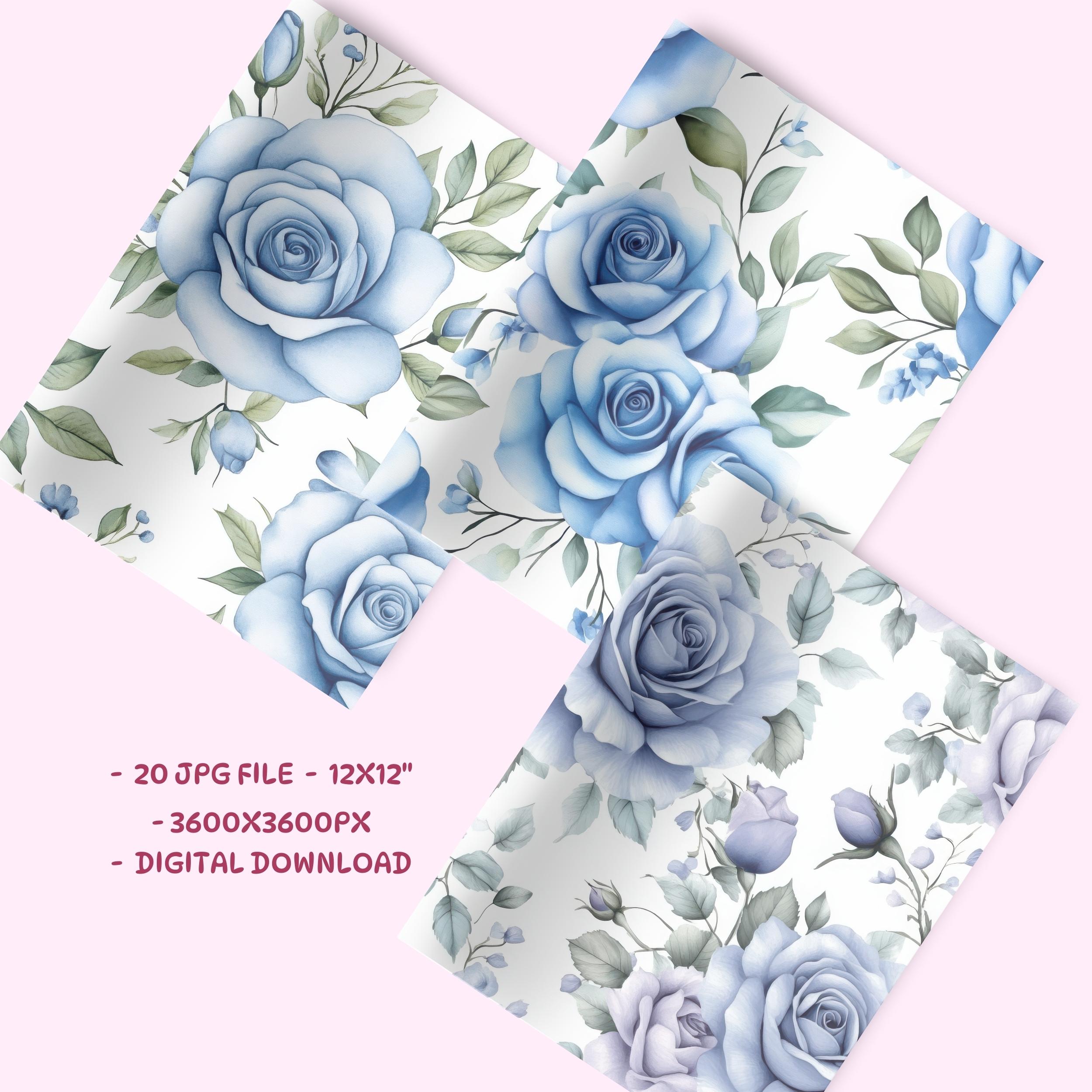 Blue Watercolor Floral Paper Seamless Blue Rose Patterns Watercolor ...