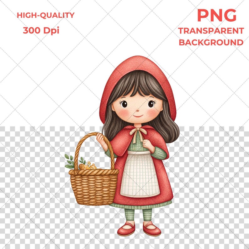 Little Red Riding Hood Watercolor Clipart: Fairytale PNG Set ...