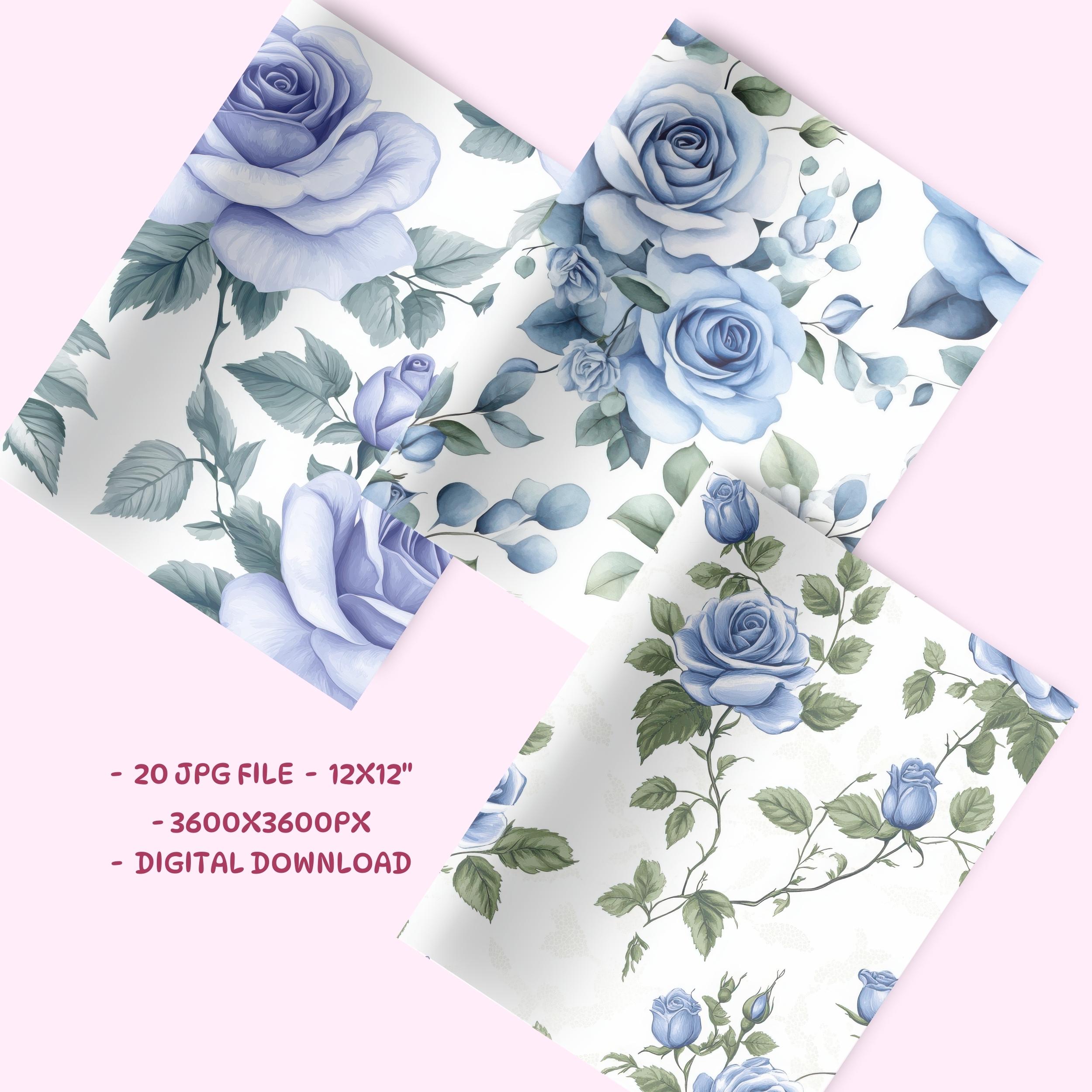 Blue Watercolor Floral Paper Seamless Blue Rose Patterns Watercolor ...