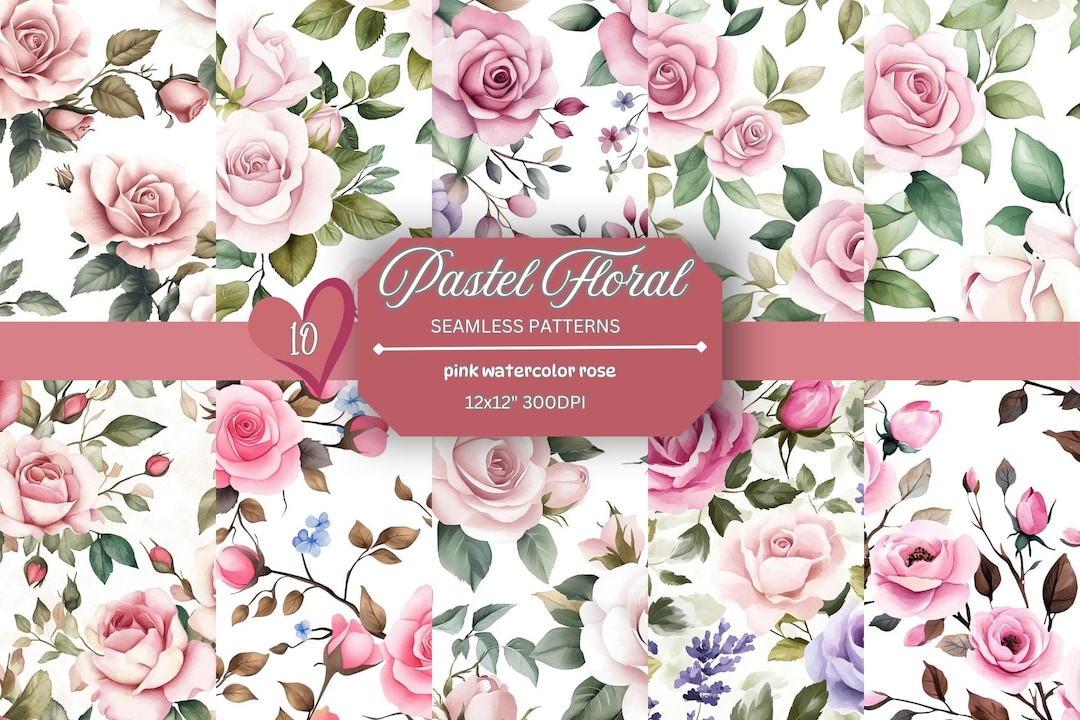 Watercolor Pink Rose Seamless Patterns: Floral Digital Paper (JPG) - Etsy