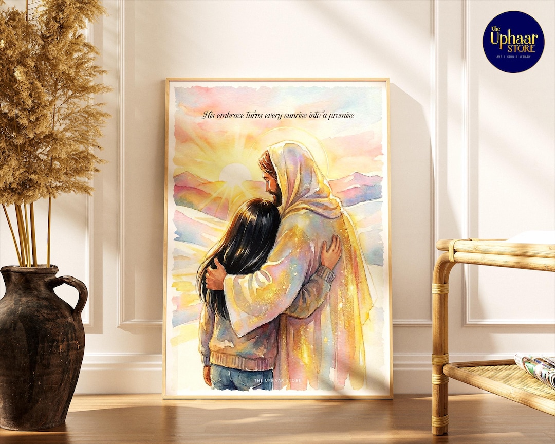 Jesus Hugging Young Asian Girl Art, Christian Sunrise Print ...