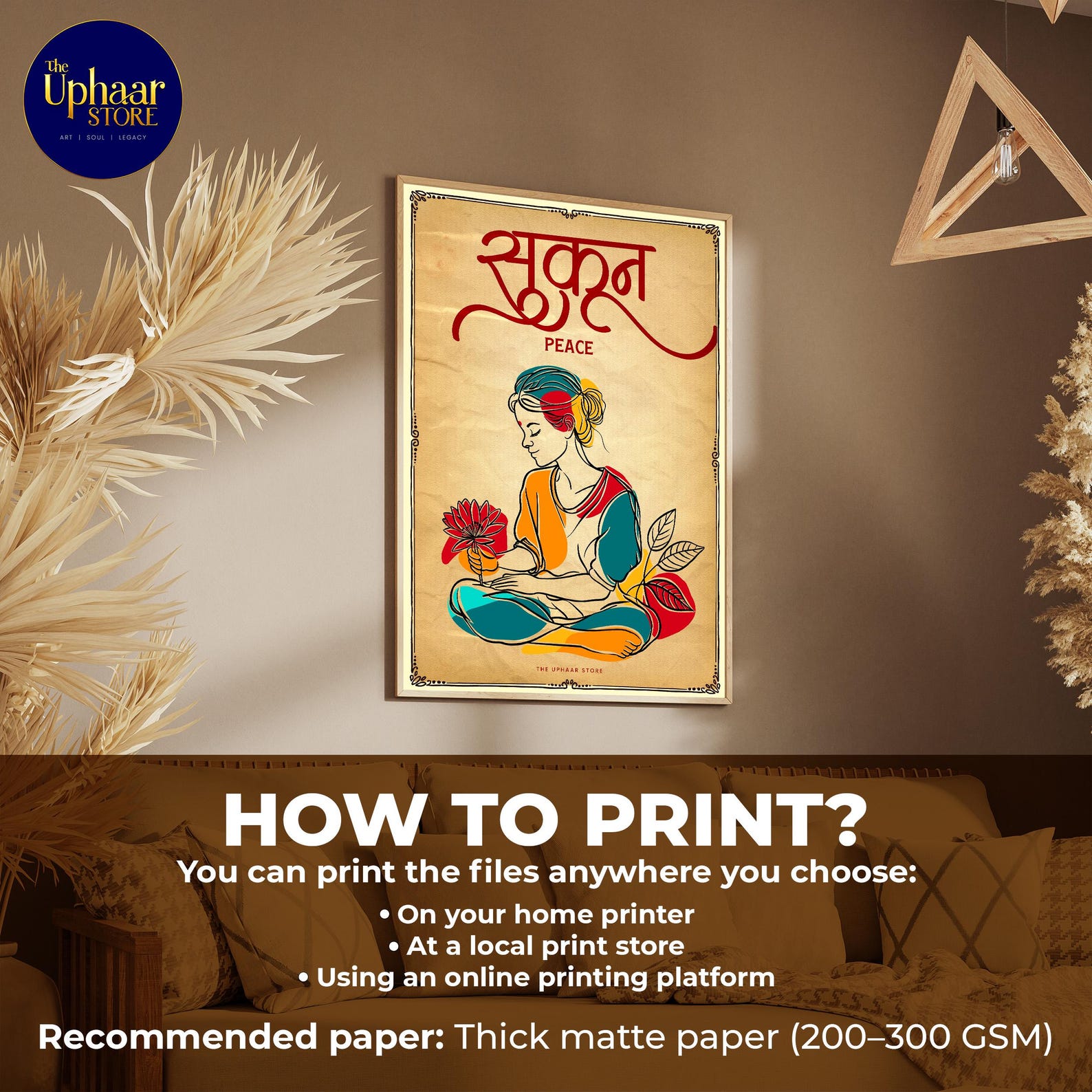 Sukoon Peace Art Print – Urdu Hindi Calligraphy Poster & Wellness Decor ...