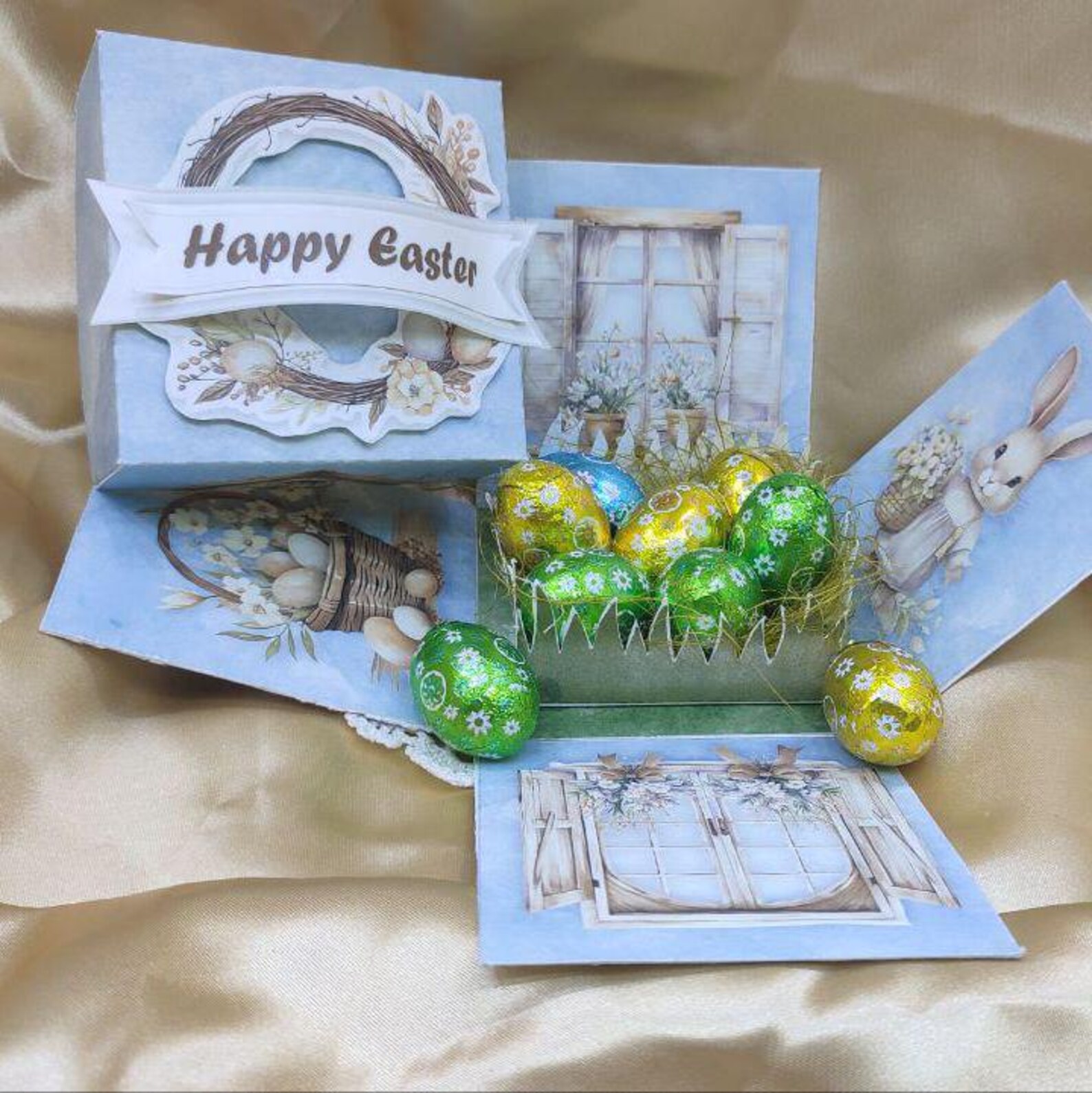 A Box With a Surprise.magic Box in Easter Style. This Box Opens, Showing Easter Decorations. and ...
