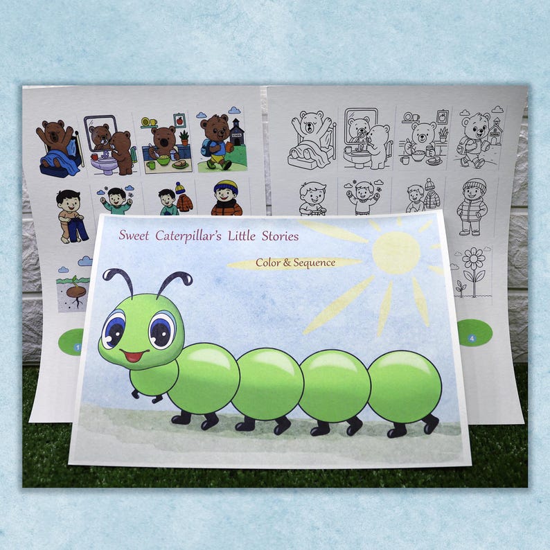 Caterpillar Story Sequencing Game: Printable Coloring Activity (digital ...