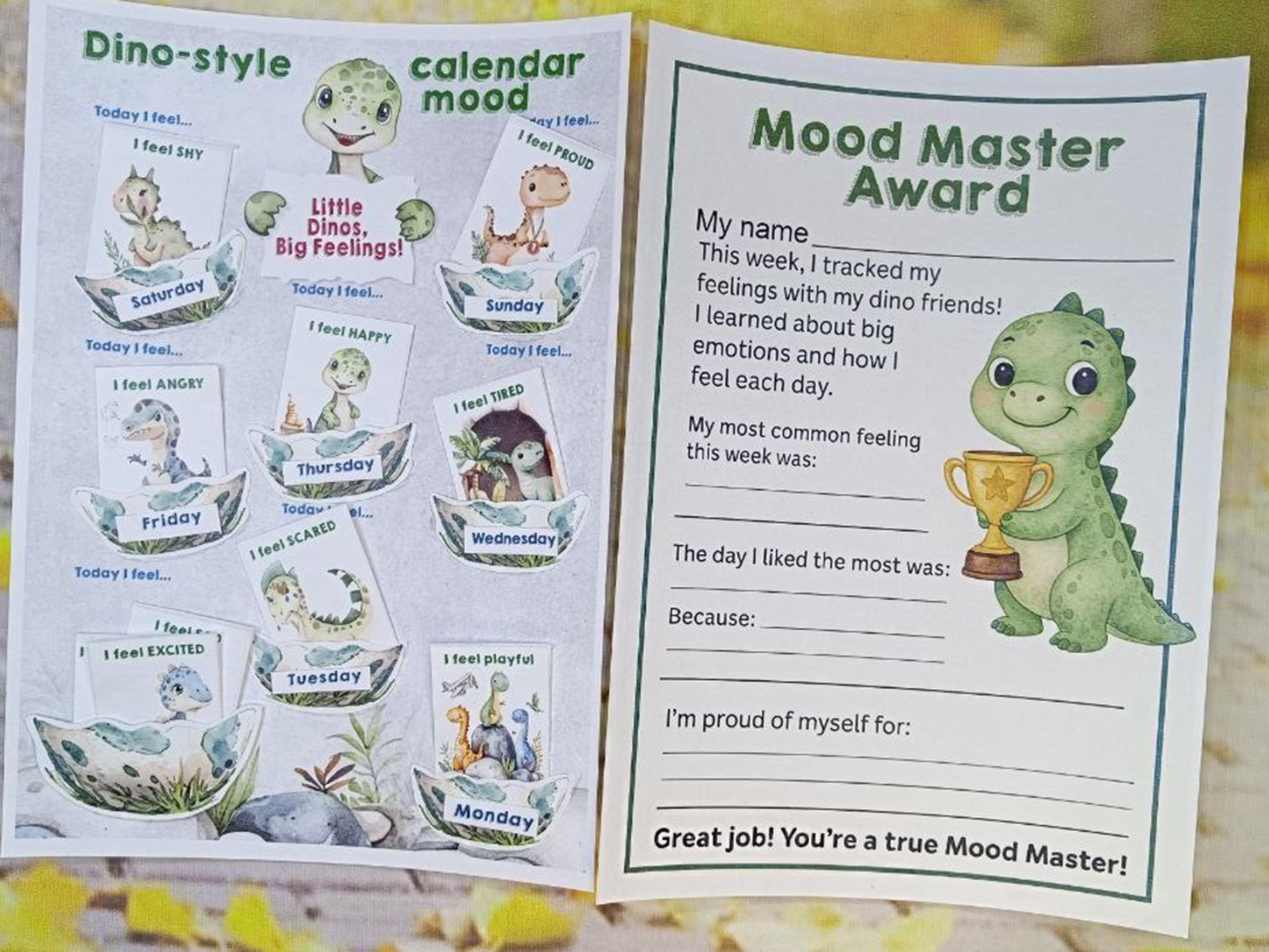 Fun Mood Tracker With Dinosaurs for Kids. Digital Calendar Template ...