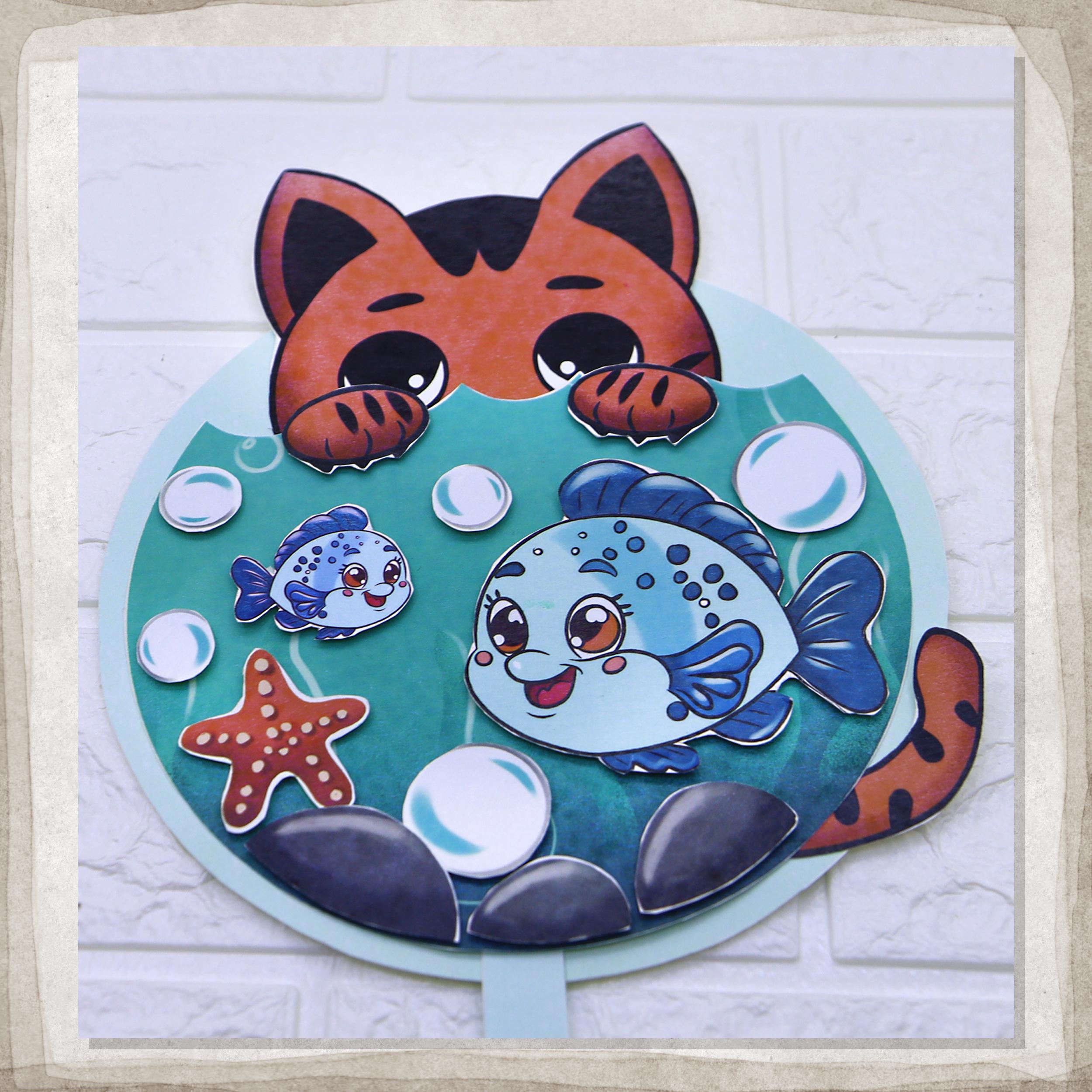 Child Development.fun 3D Paper Craft Template:the Cunning Cat Fisherman ...