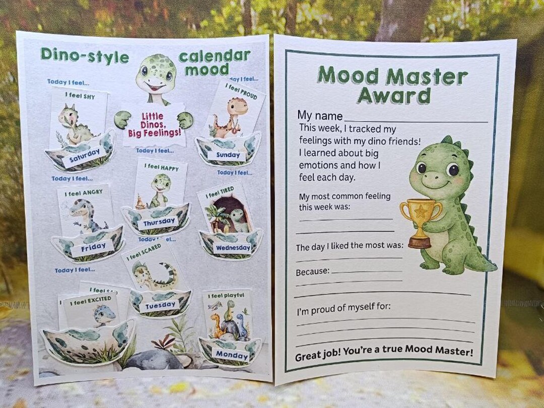 Dino-style Mood Calendar. Printable Emotional Learning Tool for Kids ...