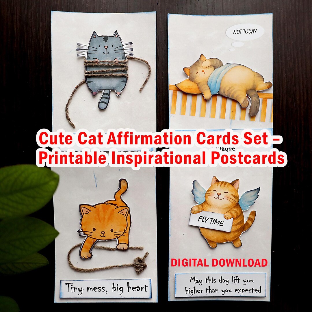Cute Cat Affirmation Cards Set – Printable Inspirational Postcards for ...