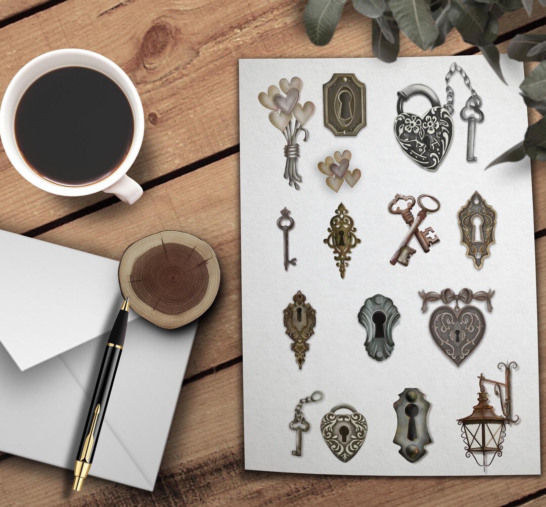 Vintage Keys and Locks PNG File Set for Digital Scrapbooking and ...