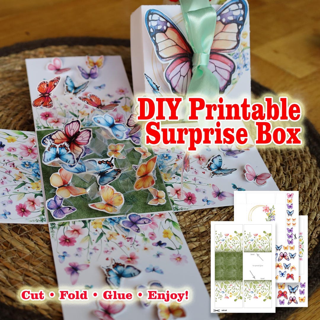 Butterfly Explosion Box Template – Printable DIY Surprise Gift Box ...