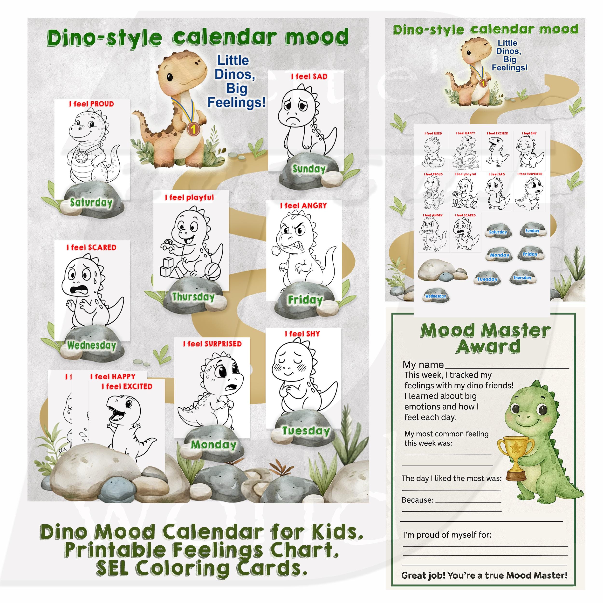 Fun Mood Tracker With Dinosaurs for Kids. Digital Calendar Template ...