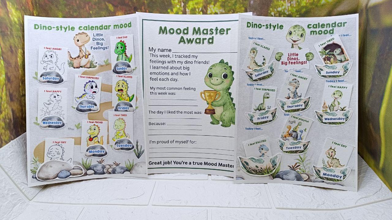 Fun Mood Tracker With Dinosaurs for Kids. Digital Calendar Template ...