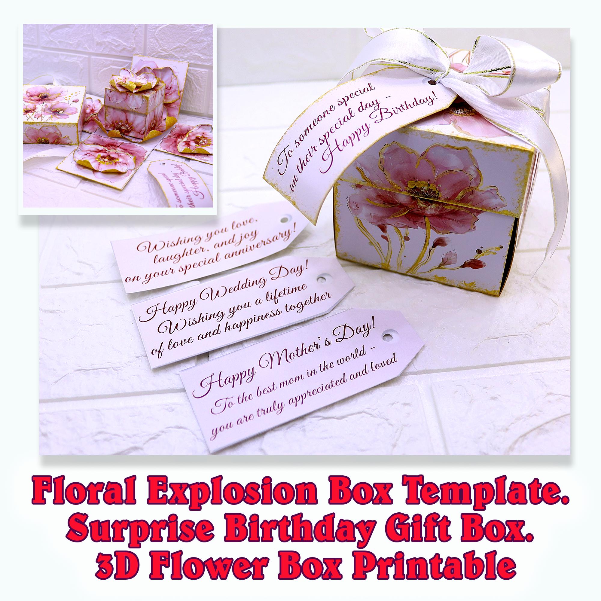 Printable Floral Explosion Box Template: DIY Gift Cards (PNG & JPEG ...