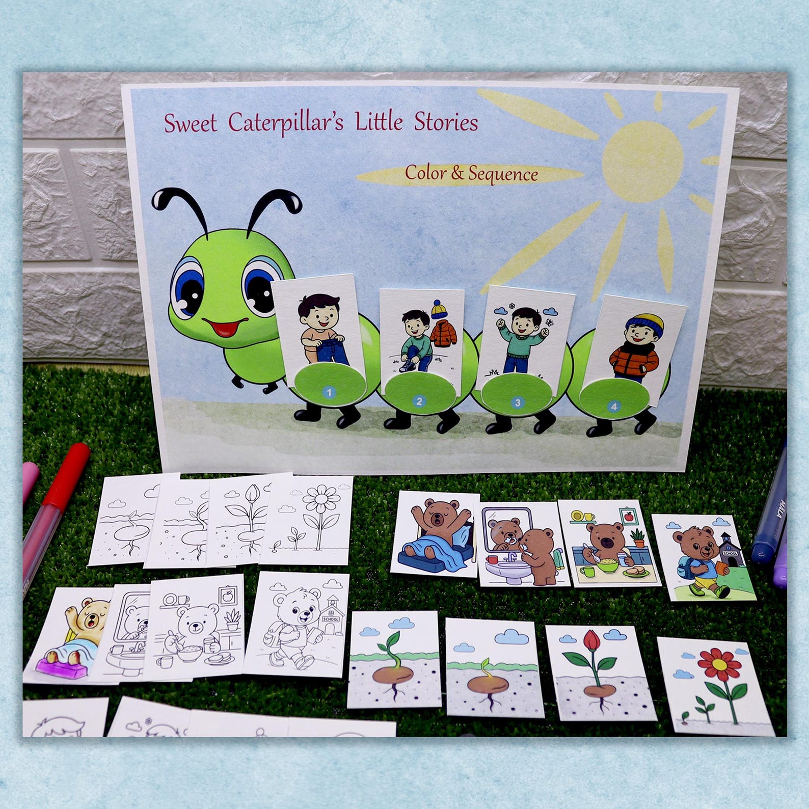 Caterpillar Story Sequencing Game: Printable Coloring Activity (digital ...