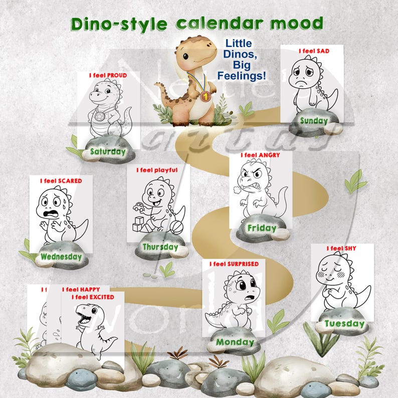 Dino-style Mood Calendar. Printable Emotional Learning Tool for Kids ...