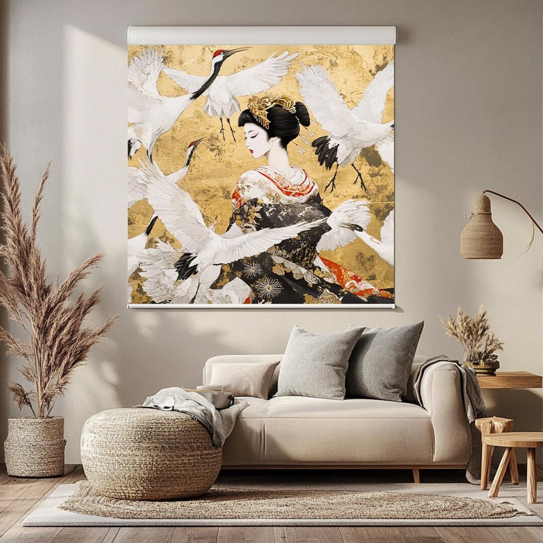 Geisha & Crane Birds Roller Blind: Japanese Window Art - Etsy