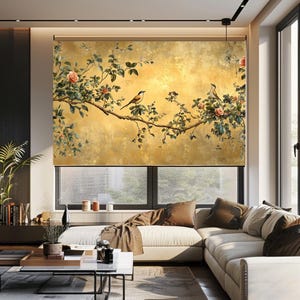Golden Floral Bird Roller Blind Vintage Chinoiserie Window Shade - Etsy
