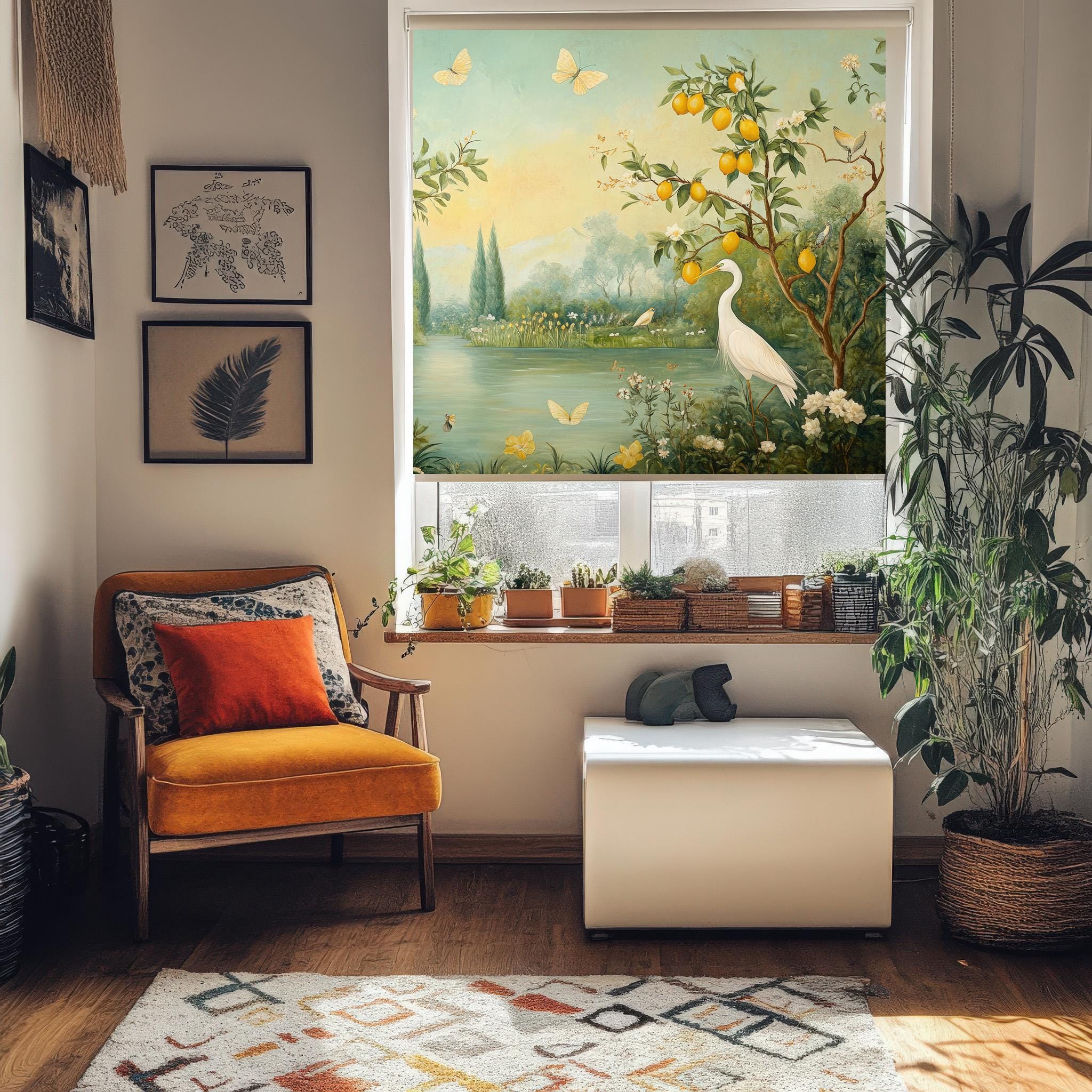 Chinoiserie Lemon Garden Crane Birds Roller Blind: Window Covering - Etsy