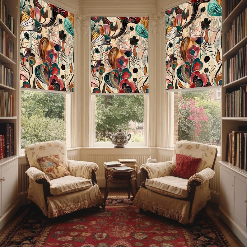 Floral Roller Blind: Vibrant Kitchen Window Shade, Blackout Option - Etsy