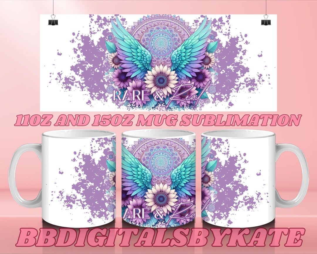 Sublimation Mug, 110z, 15oz, Angel Wings, Sunflowers, Digital Download ...