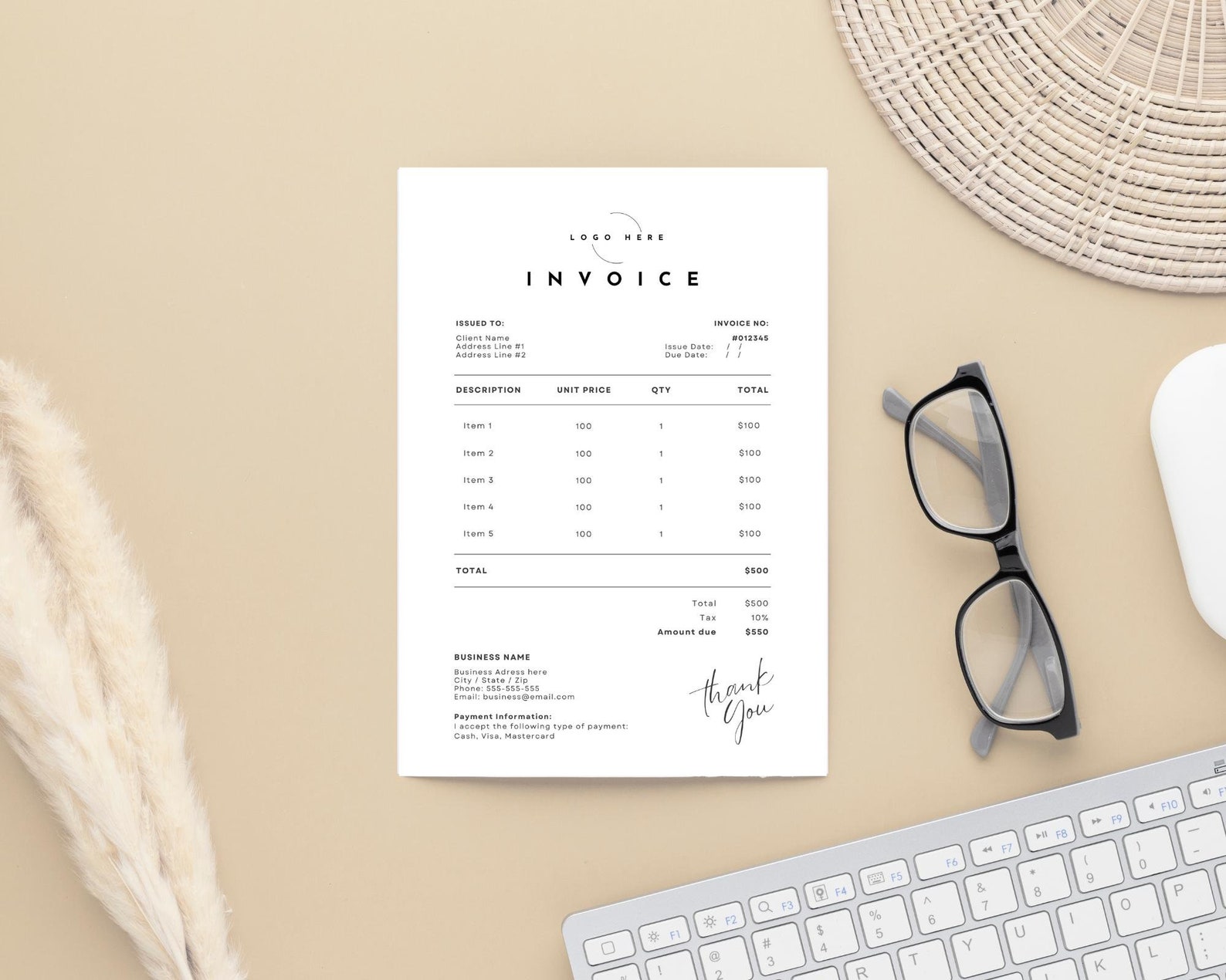 Invoice Template, Minimalist Invoice Template | Client Invoice | Small ...