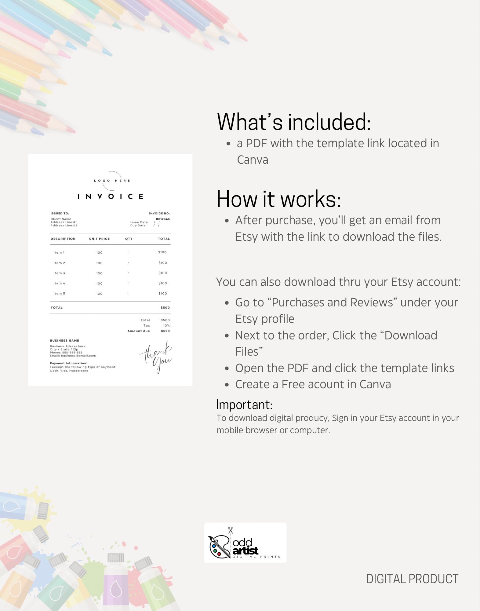 Invoice Template, Minimalist Invoice Template | Client Invoice | Small ...