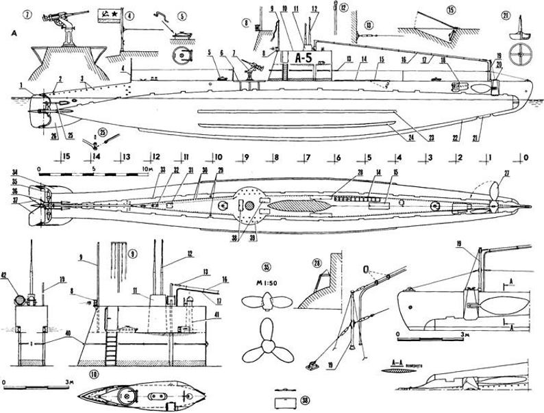 A_5 Submarine - Wooden Ship Model Assembly Plans: Build Your Own ...