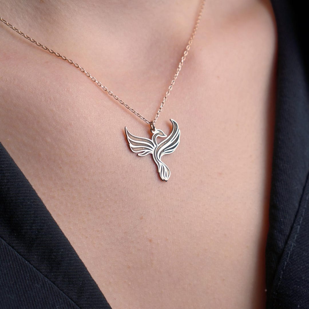 Phoenix Necklace, Gold Phoenix Pendant, Rising Bird Jewelry, Mythical ...