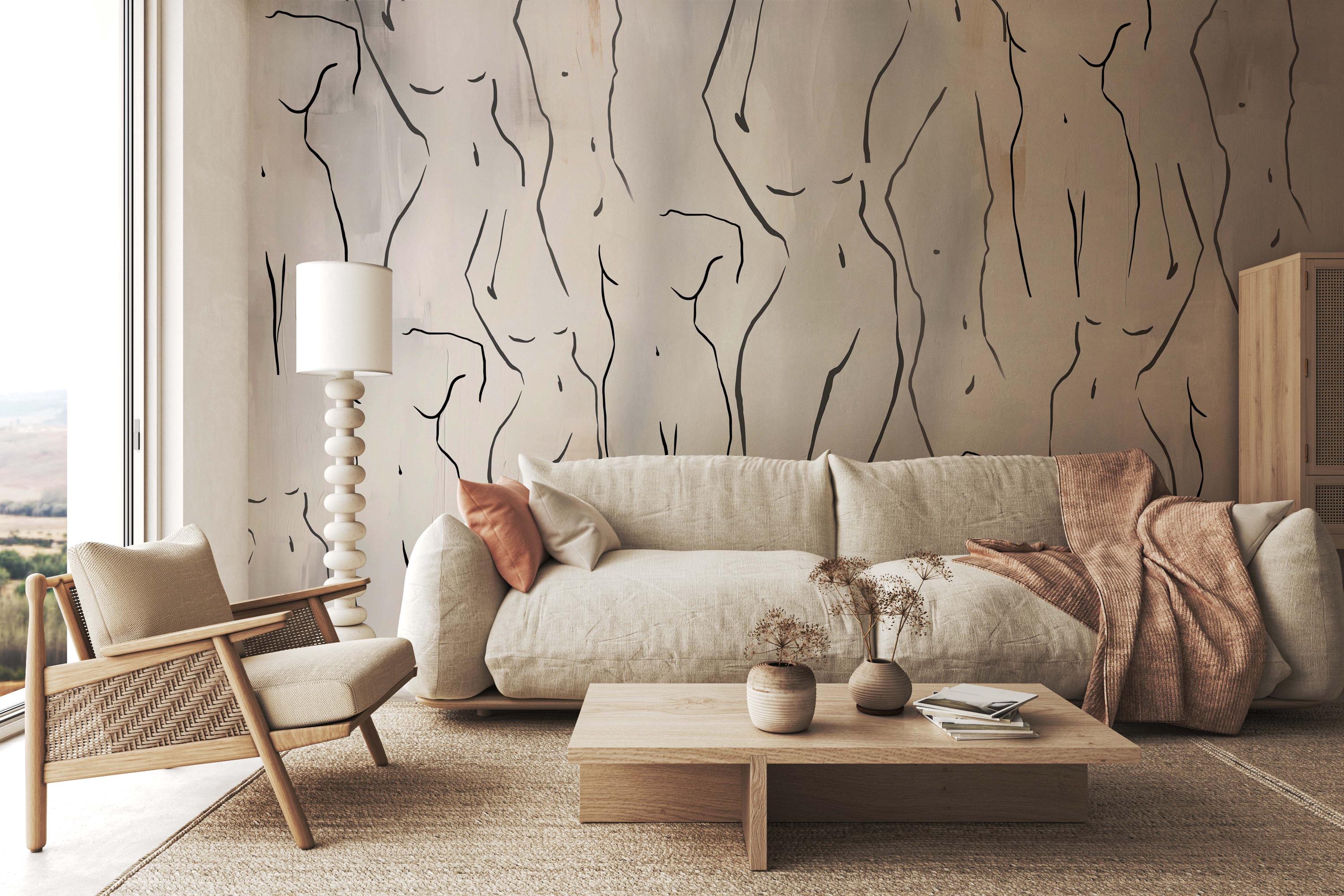 Female Silhouette Body Line Mural - Peel and Stick Removable Wallpaper ...