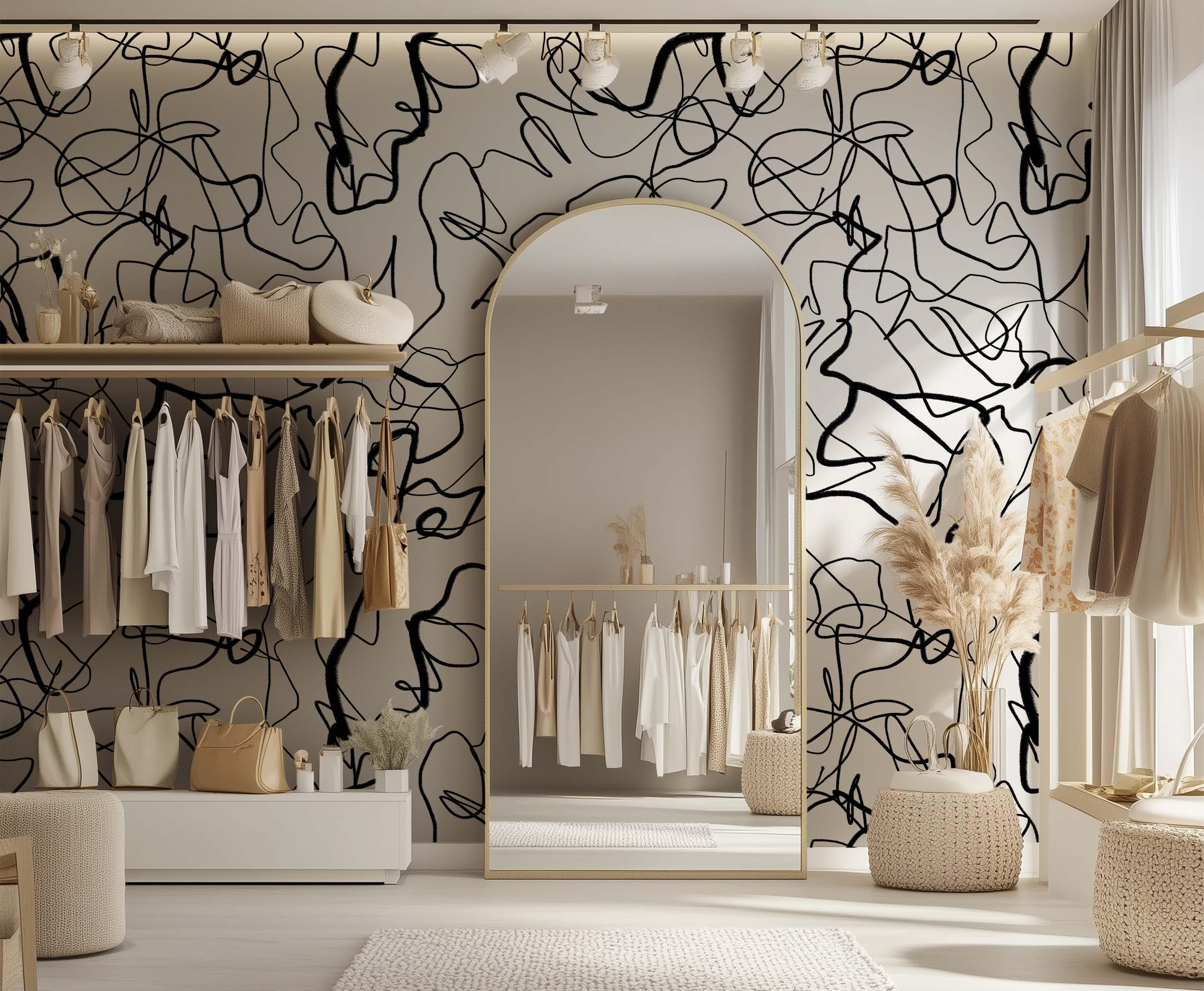 Black and White Wallpaper - Line Art Wallpaper - Peel and Stick ...