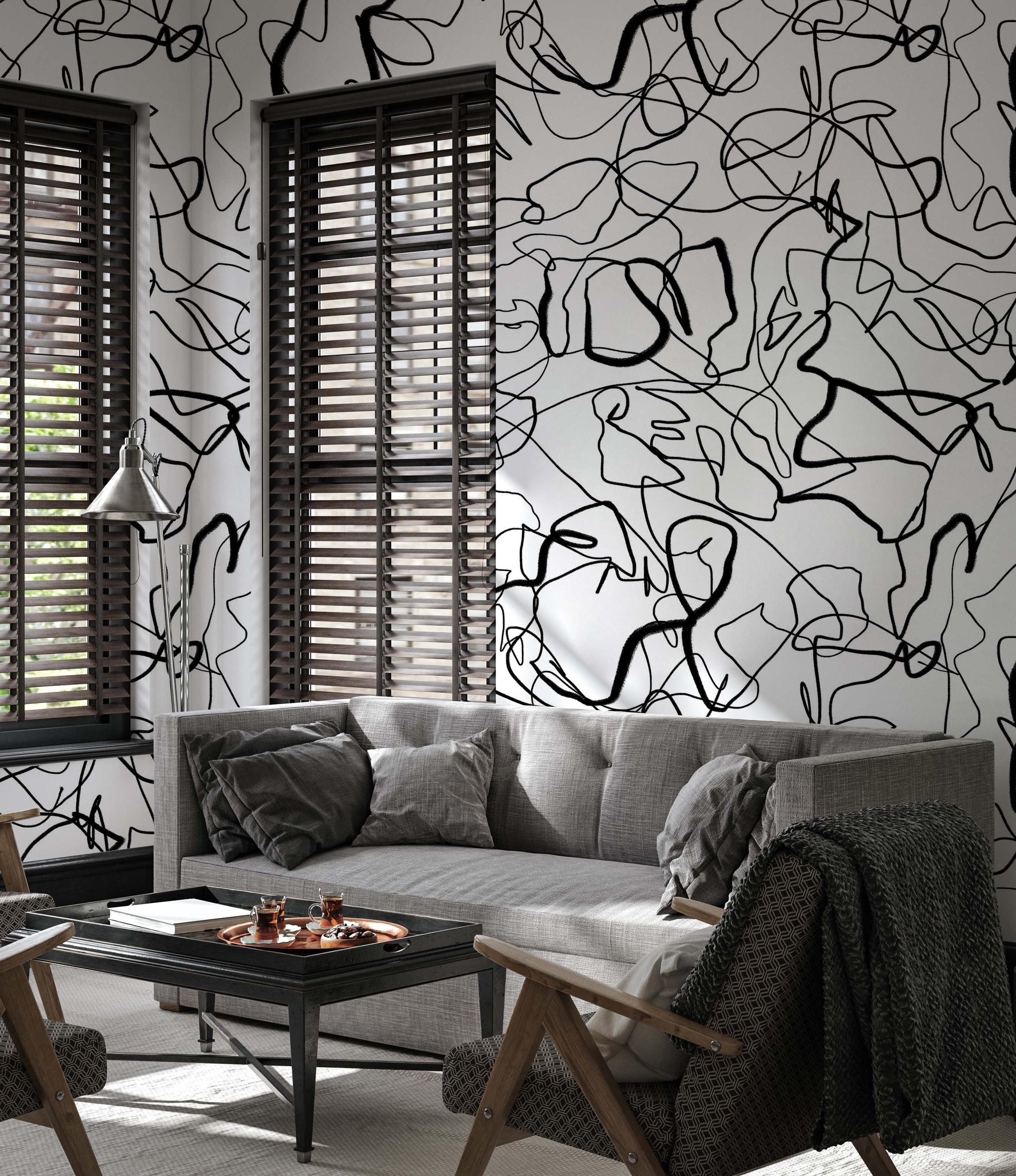 Black and White Wallpaper - Line Art Wallpaper - Peel and Stick ...