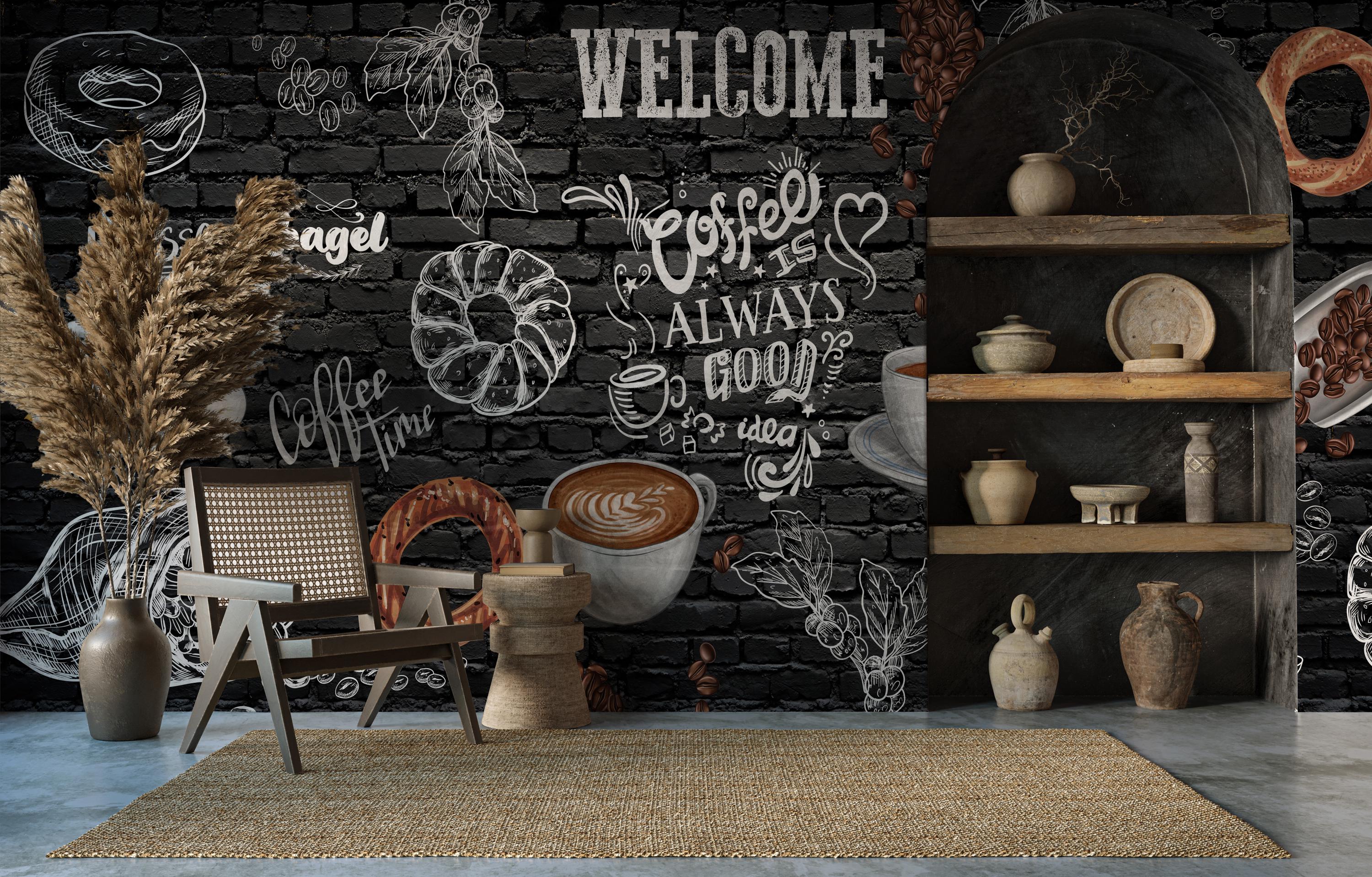 Cafe Wallpaper - Coffee Wallpaper - Cafe Bagel Wall Mural- Removable ...