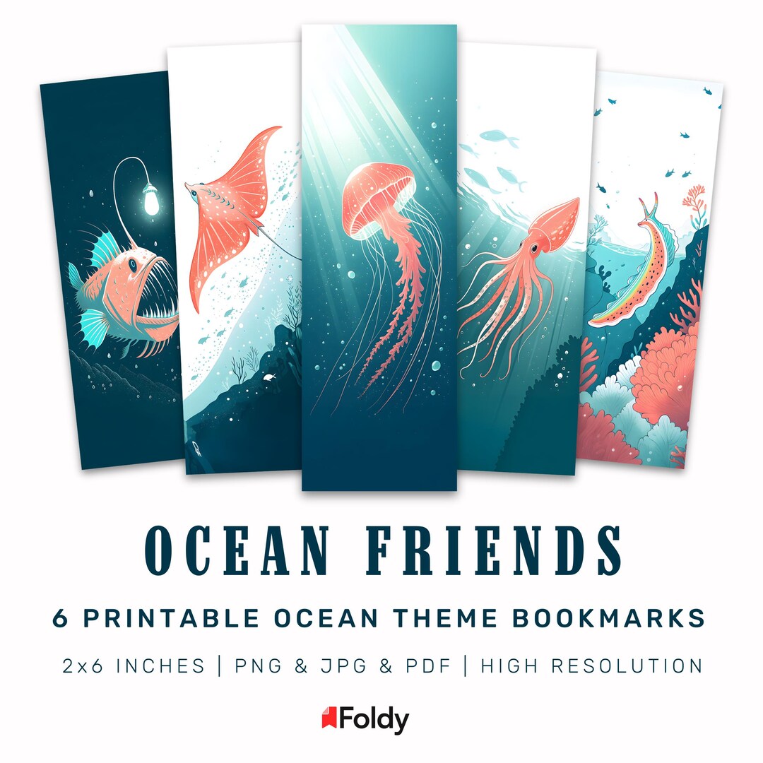 Ocean Theme Digital Bookmark Set - 6 Printable High-resolution PDF, PNG ...