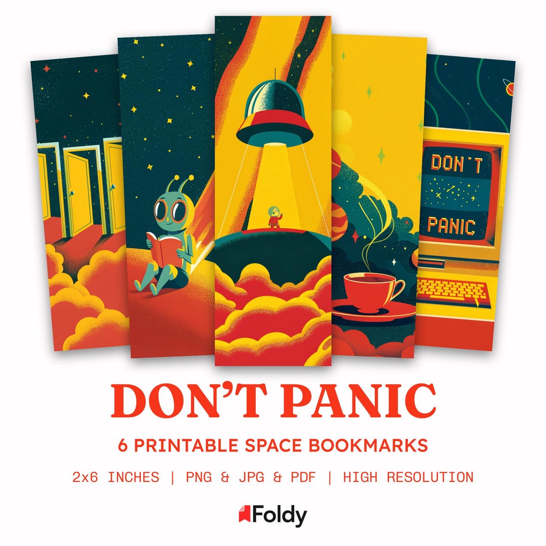 Printable Sci-fi Bookmarks: Hitchhiker's Guide & 42 Theme, 2x6 Inch ...