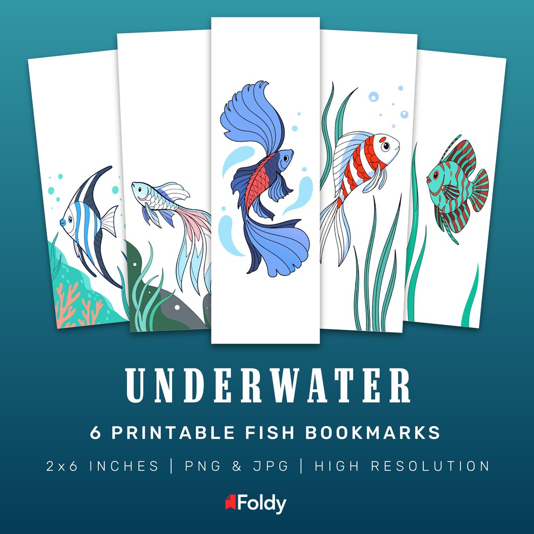 Tropical Fish Bookmarks: Colorful Ocean Theme, Printable PNG & JPG (2x6 ...