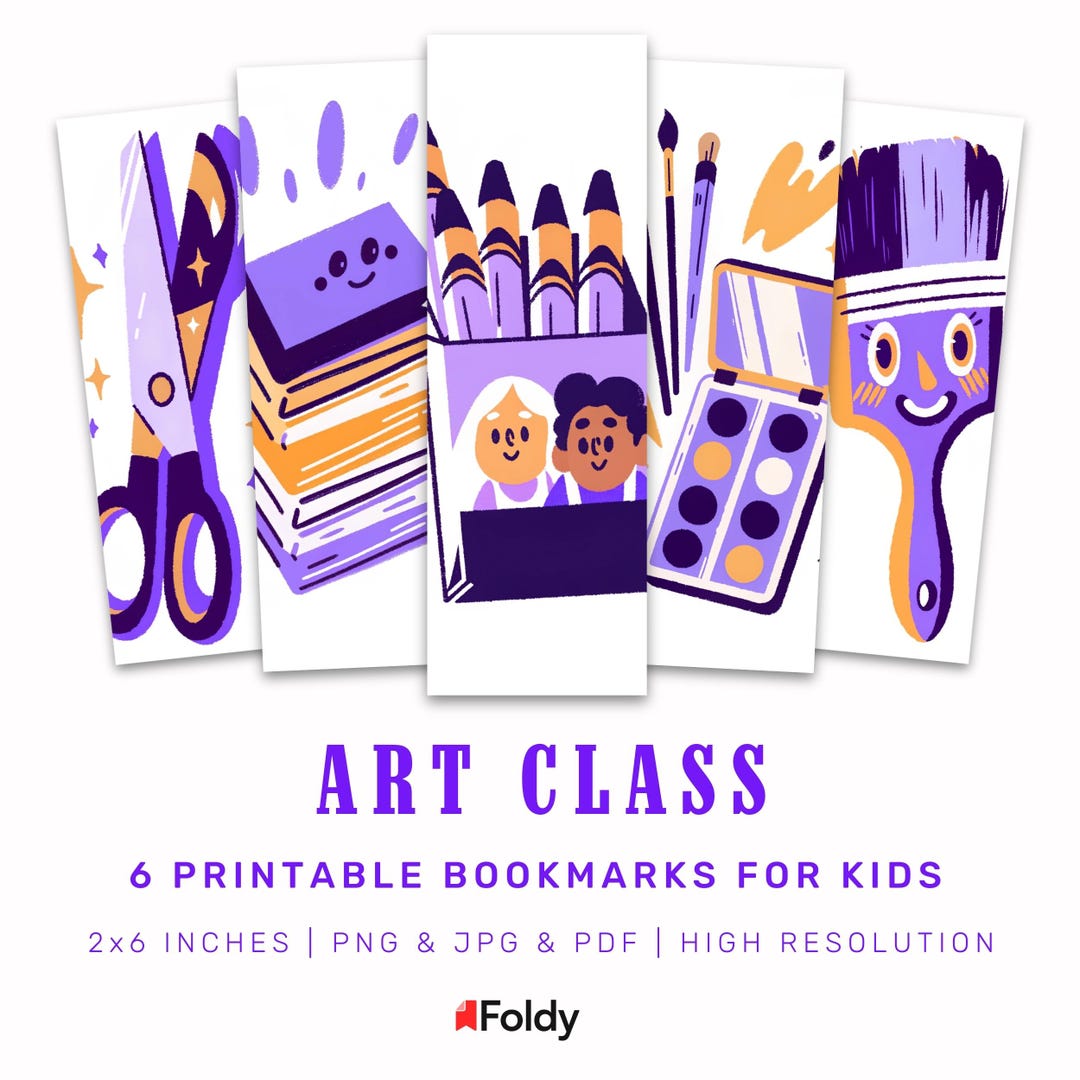 Art Class Bookmarks for Kids: Printable 6-piece Set (JPG, PNG, PDF ...
