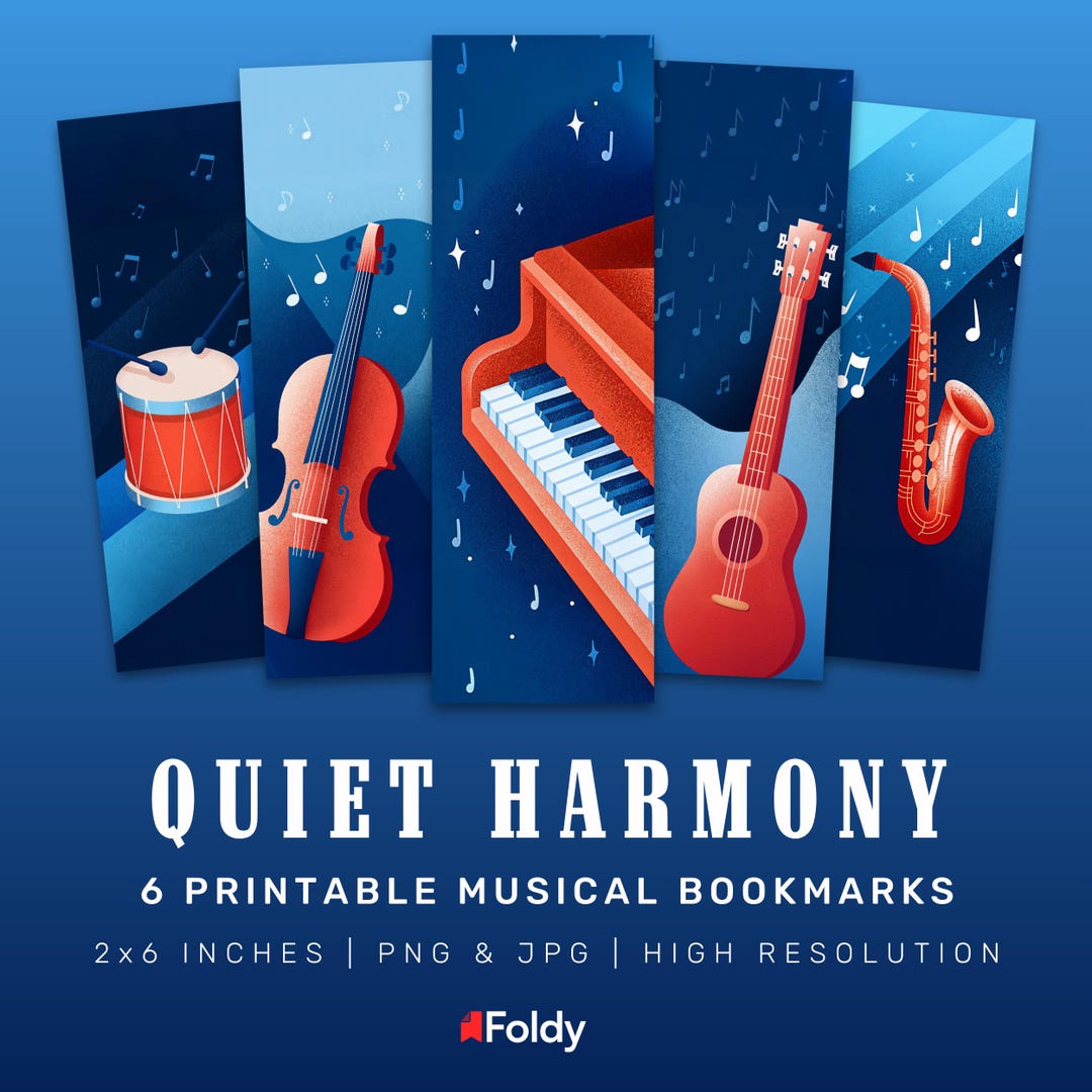 Printable Musical Bookmarks Set of 6 – Colorful Instrument Theme ...
