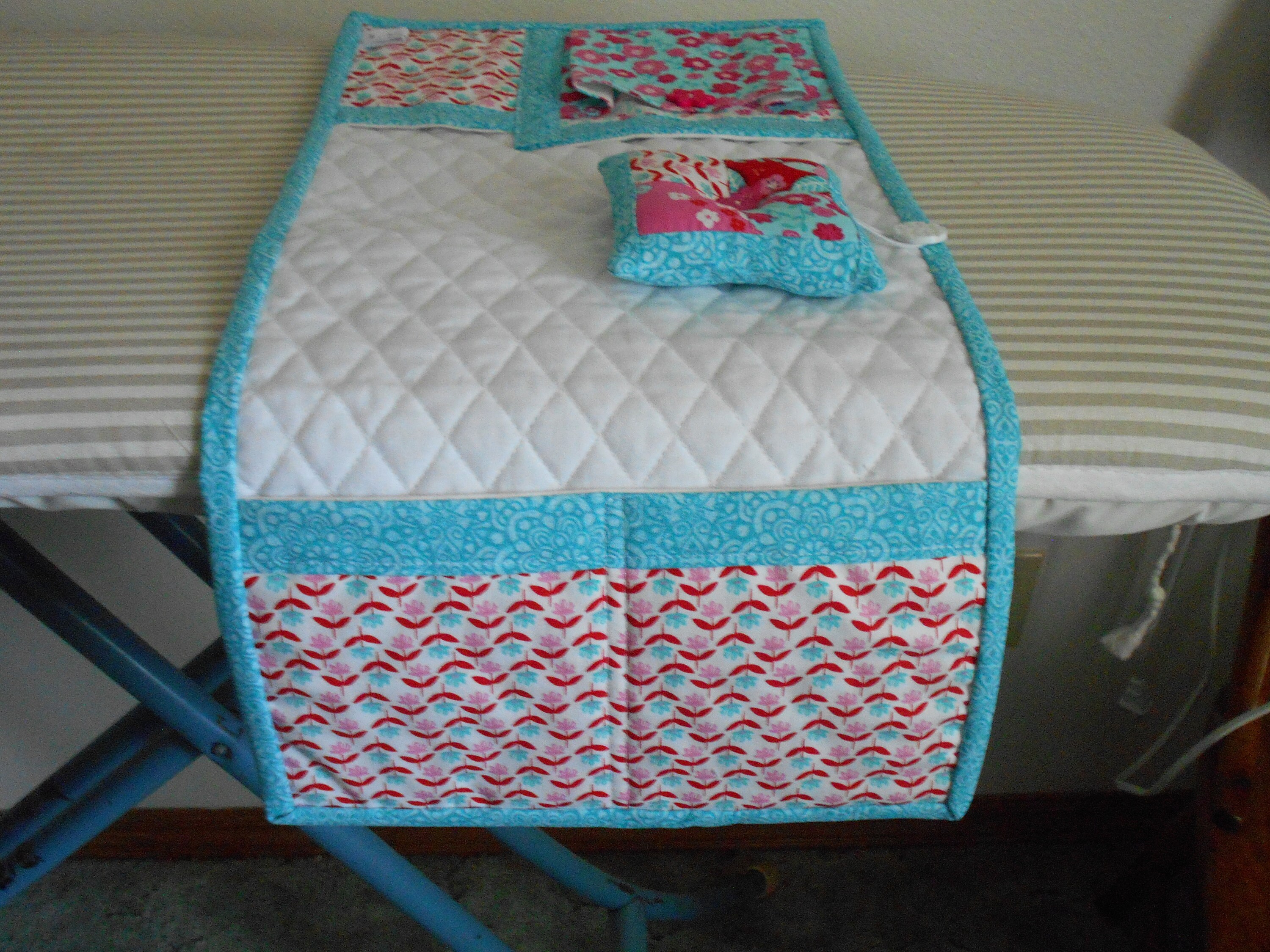 Pink / Aqua Blue Ironing Board / Arm Chair Sewing Caddy Organizer Mat ...