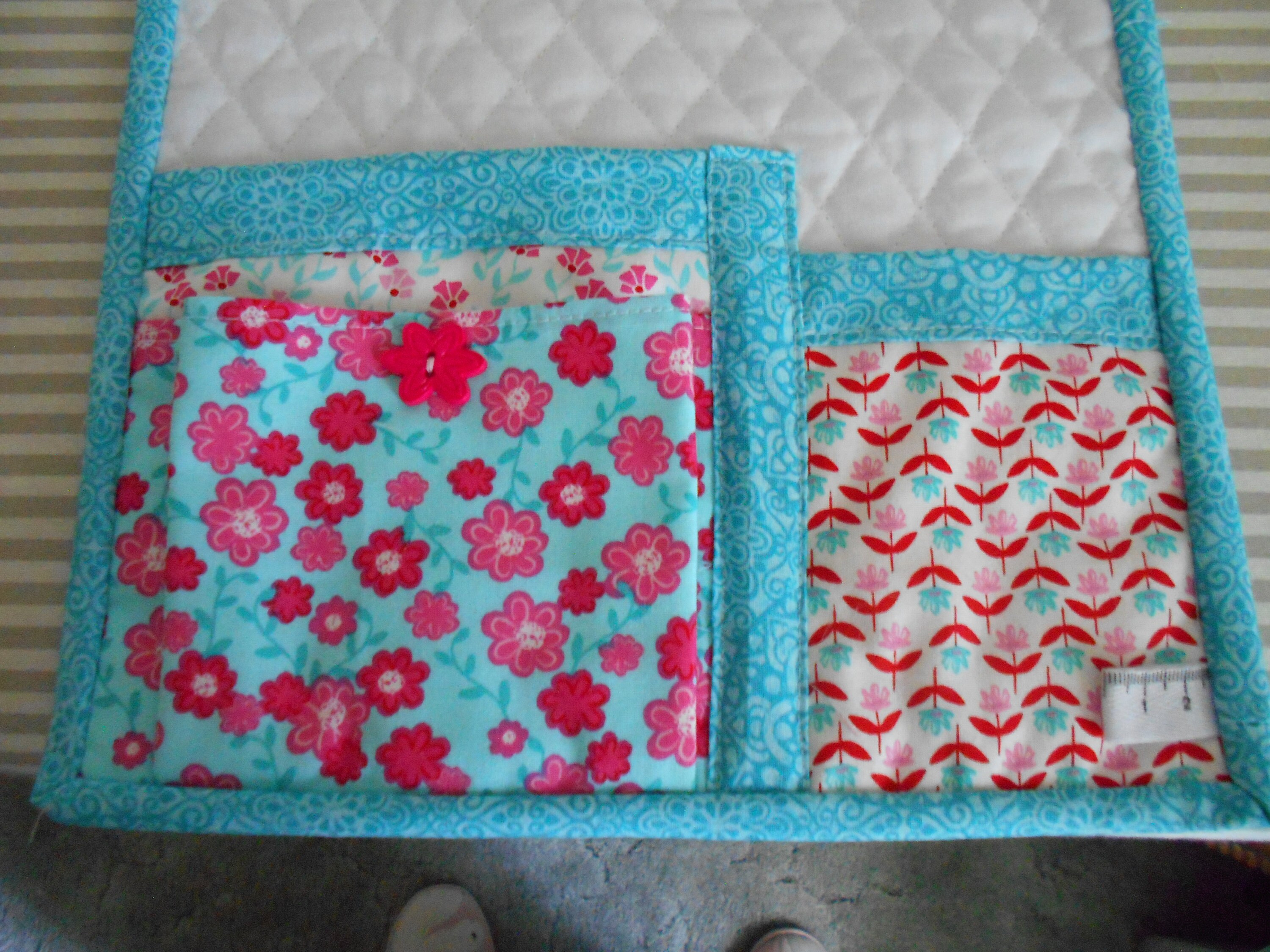 Pink / Aqua Blue Ironing Board / Arm Chair Sewing Caddy Organizer Mat ...