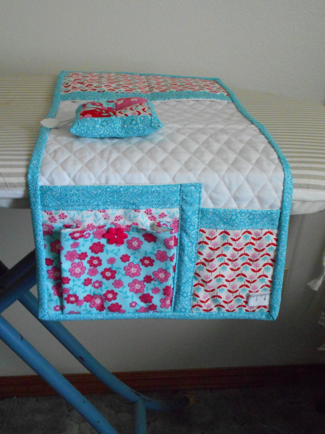 Pink / Aqua Blue Ironing Board / Arm Chair Sewing Caddy Organizer Mat ...