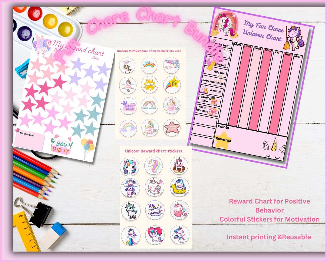Unicorn Chart Bundle | Unicorn Chore Chart + Reward Chart Stickers ...