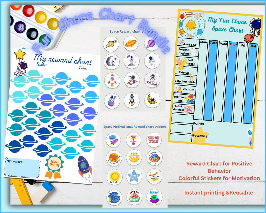 Space Chore Chart Bundle | Reward Stickers + Space Reward Chart ...