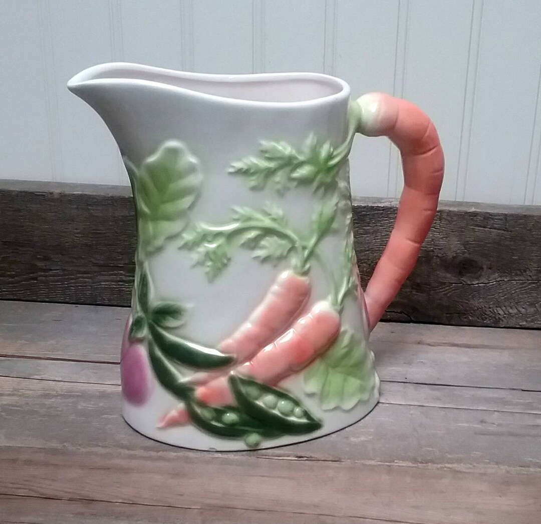 Beautiful Vintage Vegetable Majolica Pitcher Farmhouse Kitchen Decor ...