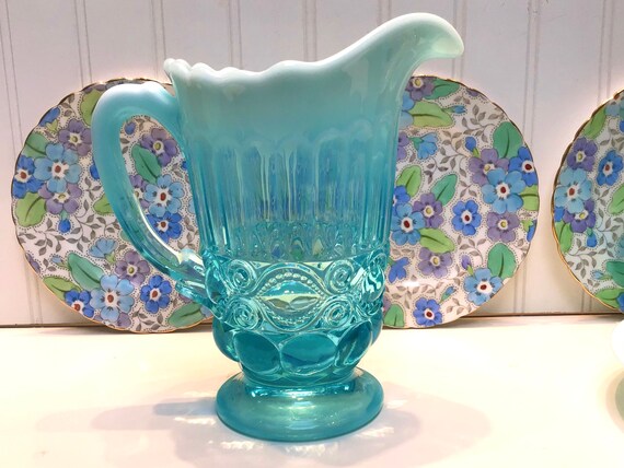 Beautiful Vintage Mosser Eye Winker Aqua Blue Depression Glass | Etsy