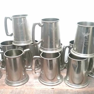 Sheffield Pewter Tankards Set of 13 Pint Mugs With Glass Bottoms Some ...