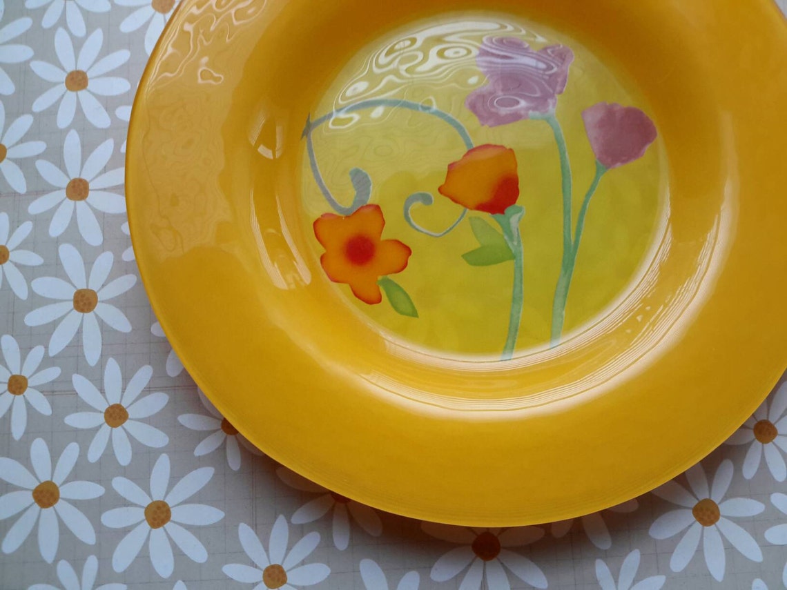 Bright Yellow Glass Plates Made in Germany Set of 5 Modern - Etsy