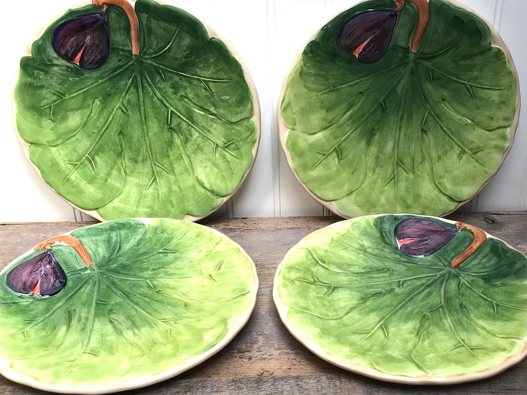 Gorgeous Fig Plates Made in Italy Rare Set of Four Majolica Fig Salad ...
