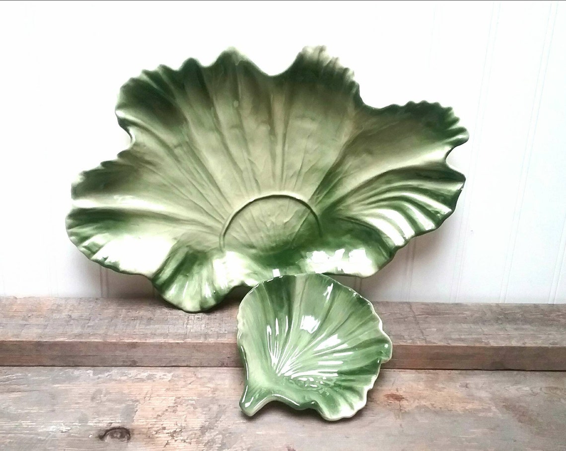 Mid Century Large Green Leaf Platter With Small Leaf Sauce - Etsy