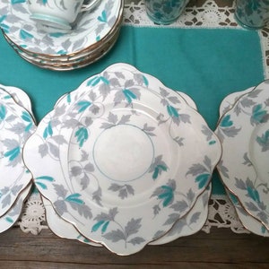 Royal Grafton Ashley Pattern Tea Set in Turquoise Grey and White Made ...
